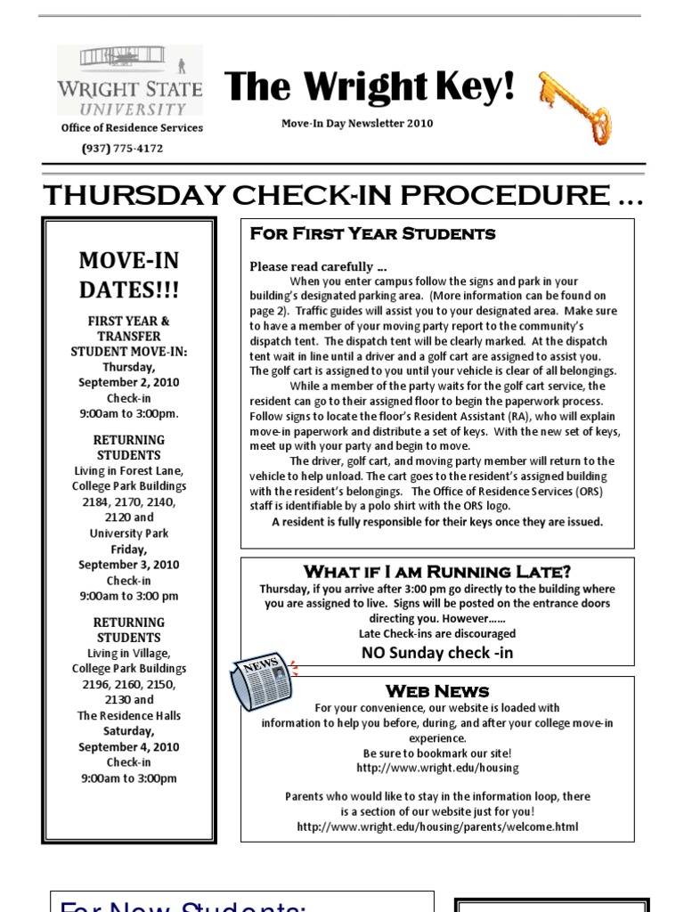 The Wright Key!: Thursday Check-In Procedure | PDF | Business