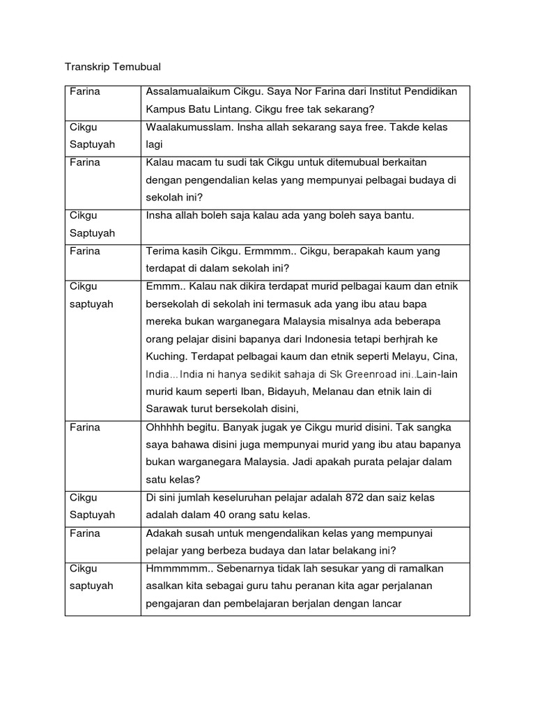 Transkrip Temubual | PDF
