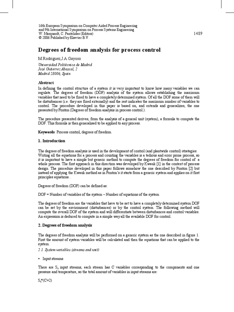 Degrees of Freedom Analysis For Process Control | PDF | Temperature ...