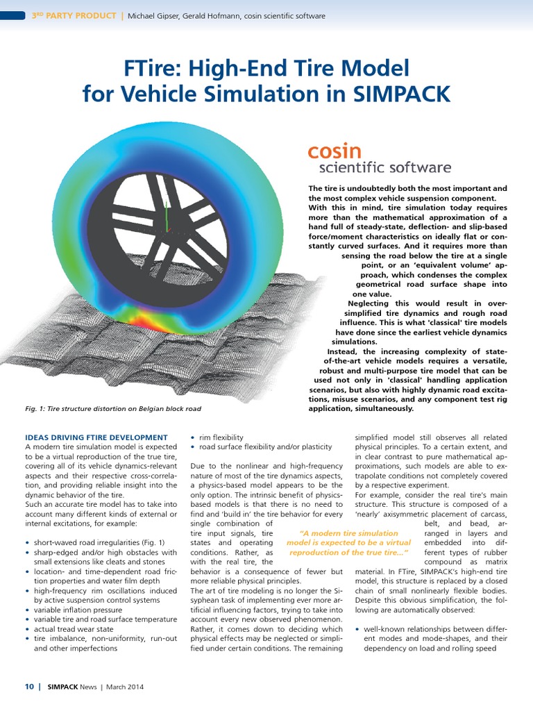 SN 1 Mar 2014 Cosin FTire High End Tire Model in SIMPACK | PDF | Tire ...