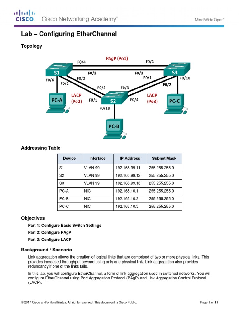 4.2.1.4 Lab - Configuring EtherChannel | PDF | Network Switch | Networking Standards