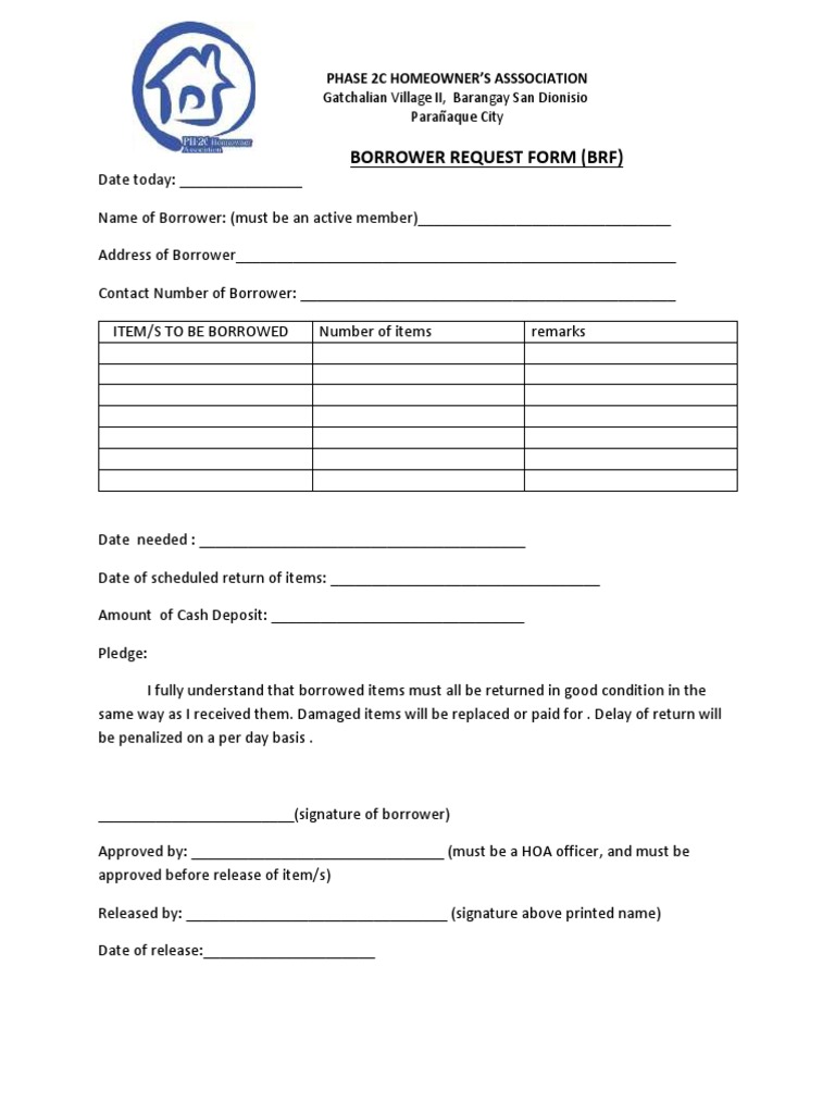 Borrower Request Form | PDF