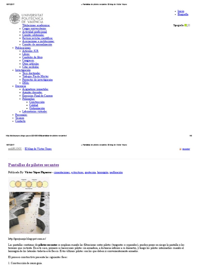 Pantallas de Pilotes Secantes El Blog de Víctor Yepes | PDF | Ingeniero ...