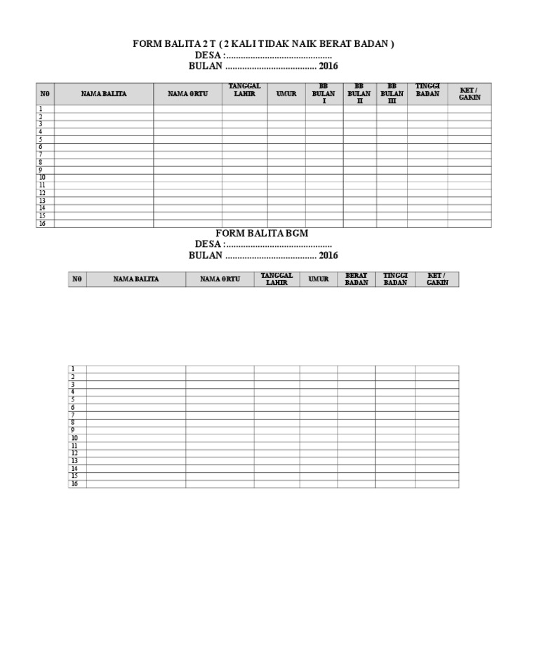 Form Pemantauan Berat Badan Balita | PDF