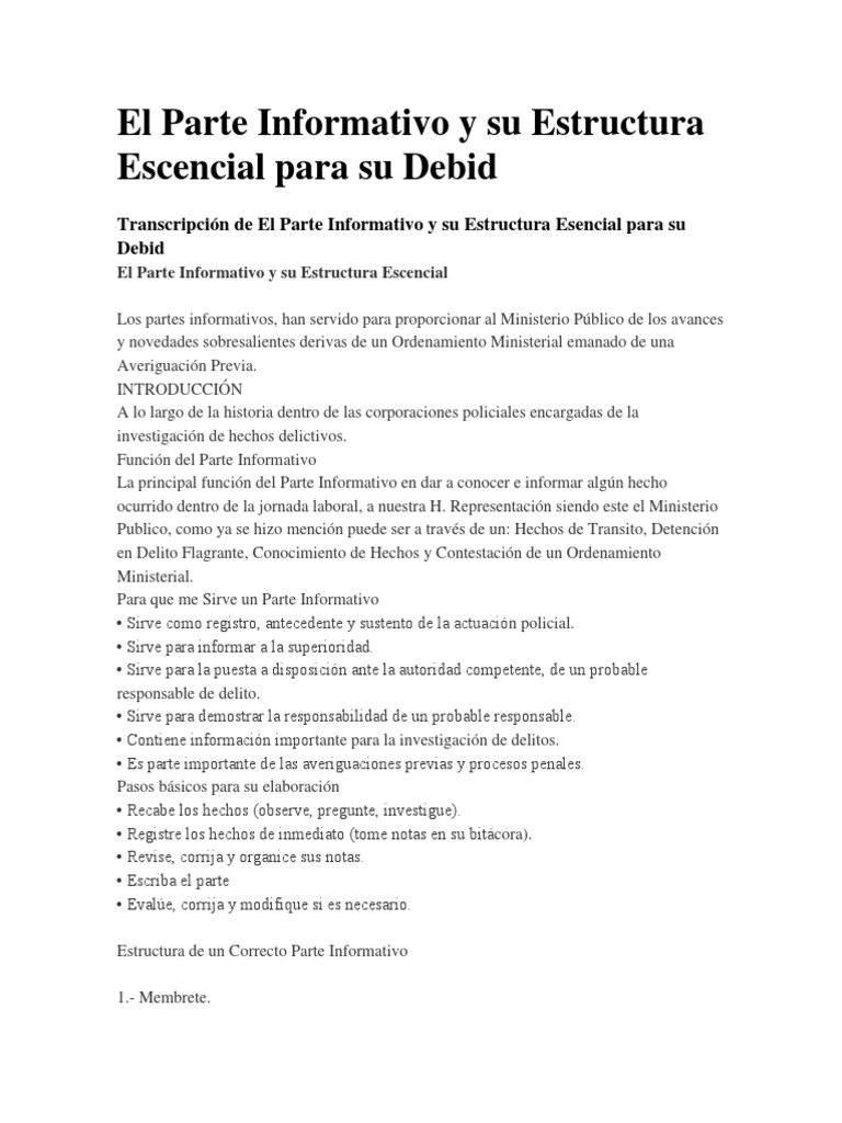 El Parte Informativo y Su Estructura Escencial para Su Debid | PDF ...