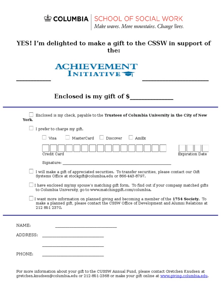 CSSW Annual Fund Donation Form | PDF