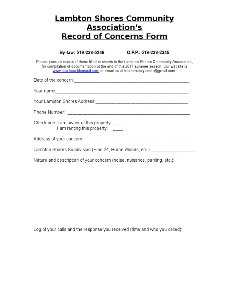 Record of Concerns Form | PDF