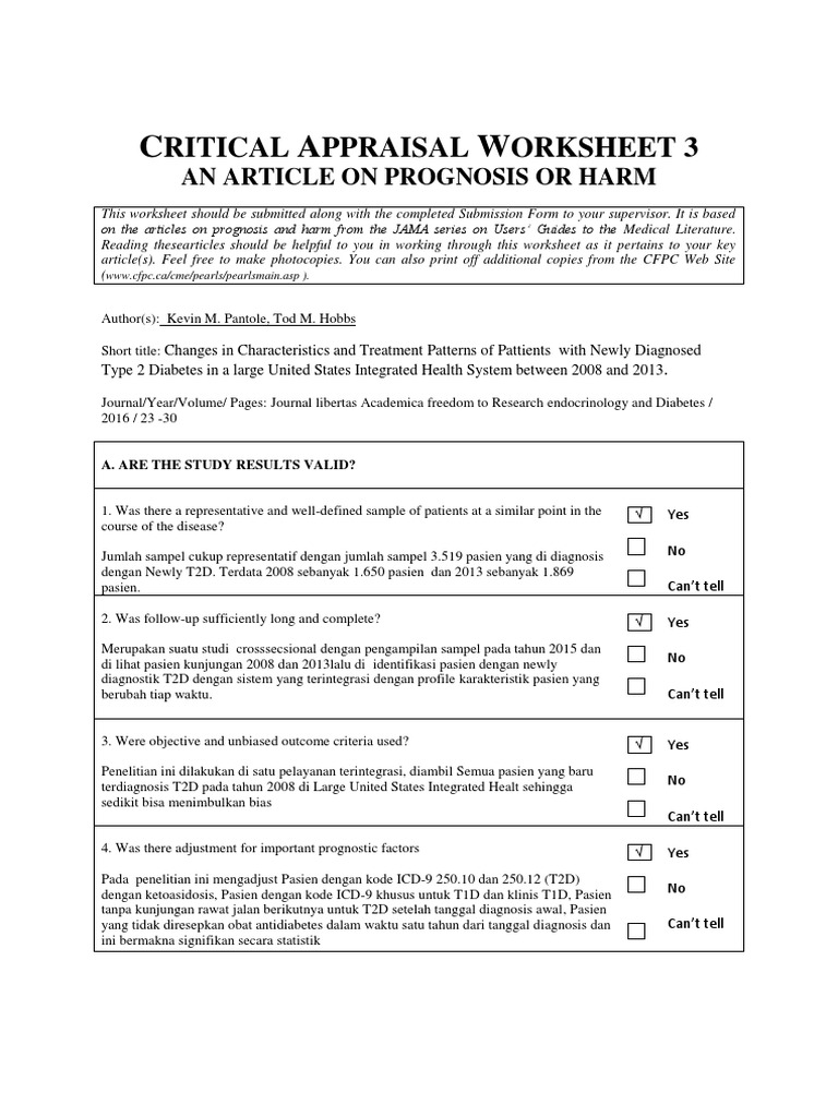 Critical Appraisal Worksheet | PDF