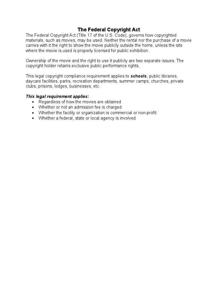 Federal Copyright Act | PDF