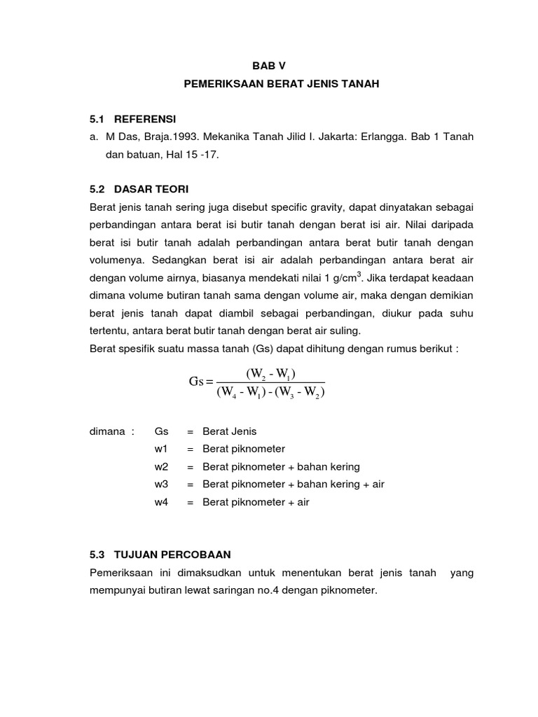 Pemeriksaan Berat Jenis Tanah PDF | PDF