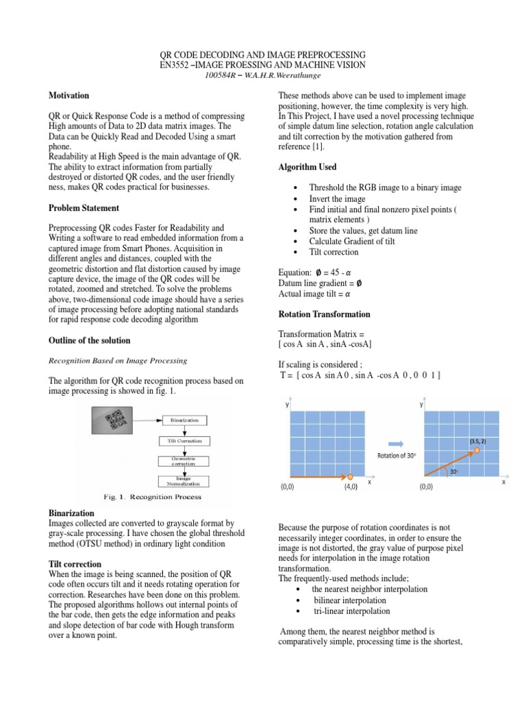 An Efficient Image Preprocessing Technique For Qr Code Recognition Using Nearest Neighbor 