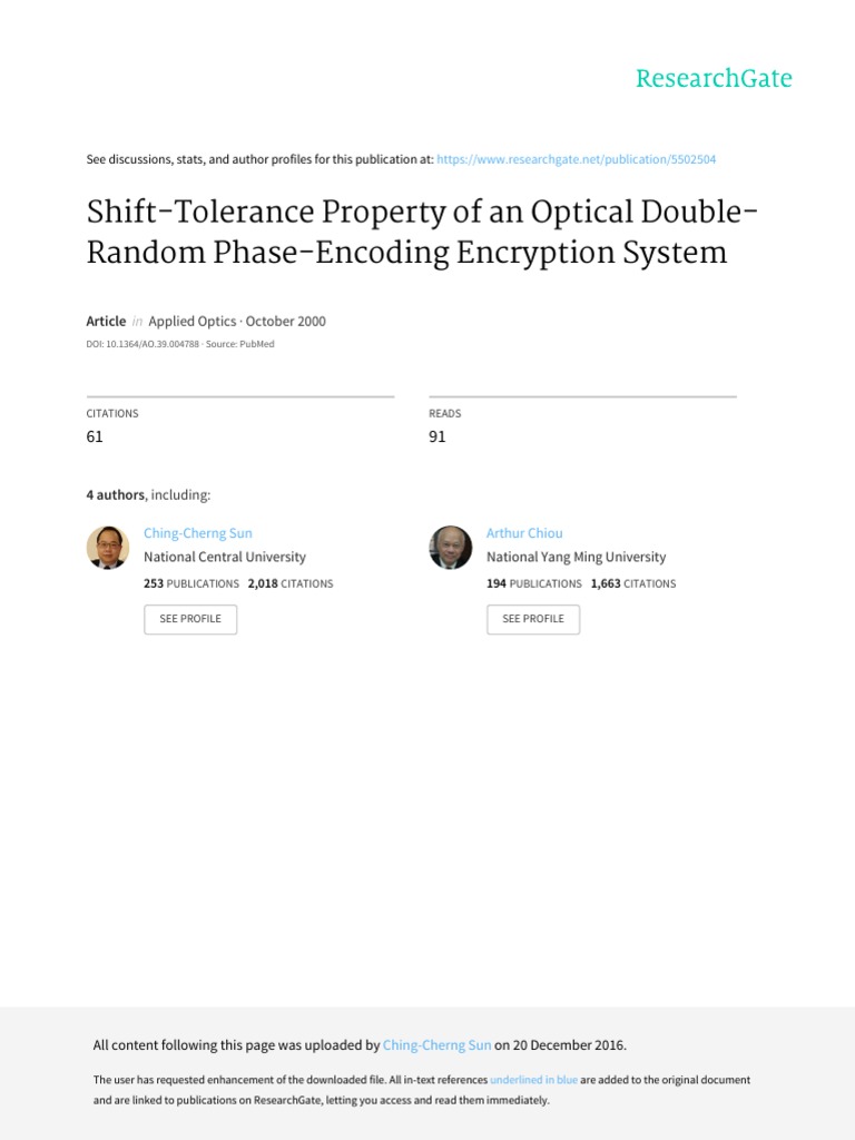Shift-Tolerance Property of An Optical Double-Random Phase-Encoding Encryption System | PDF ...