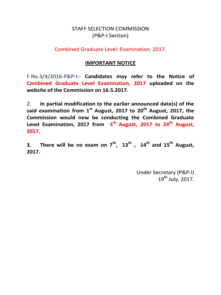 SSC CGL Notice | PDF