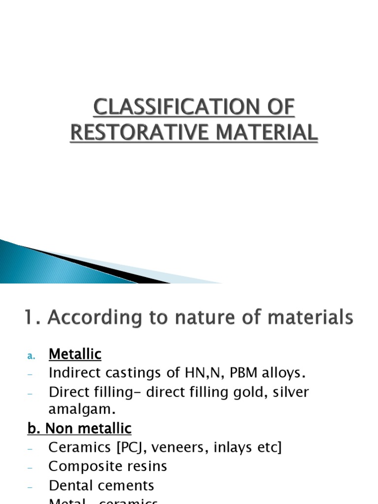 Classification of Restorative Materials | PDF | Dental Composite ...