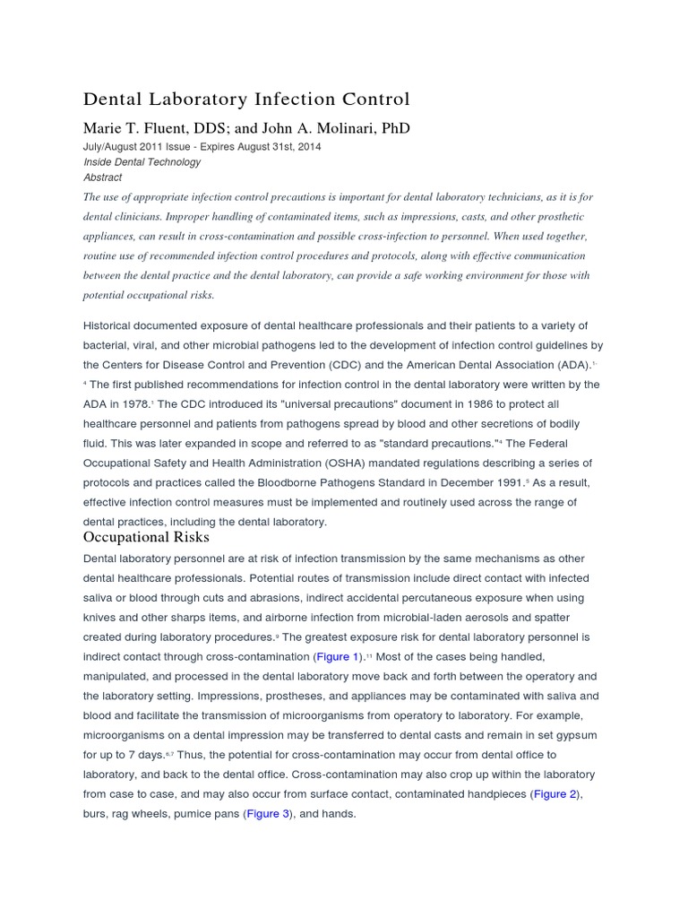 Dental Laboratory Infection Control | PDF | Infection Control ...