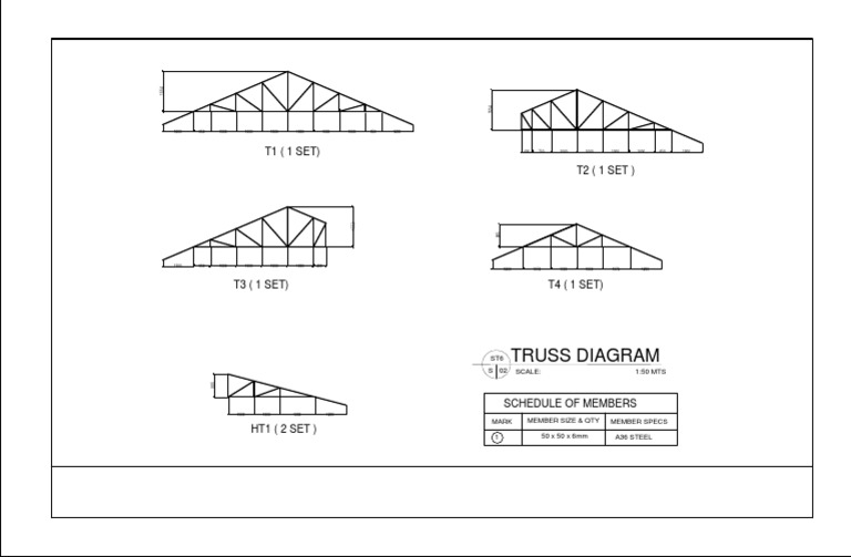 Truss Diagram: T1 (1 SET) T2 (1 SET) | PDF