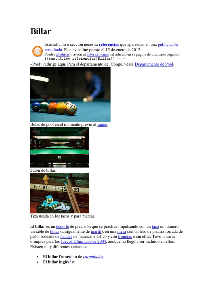 Historia Del Billar | PDF | Cue Sports | Deportes de precisión