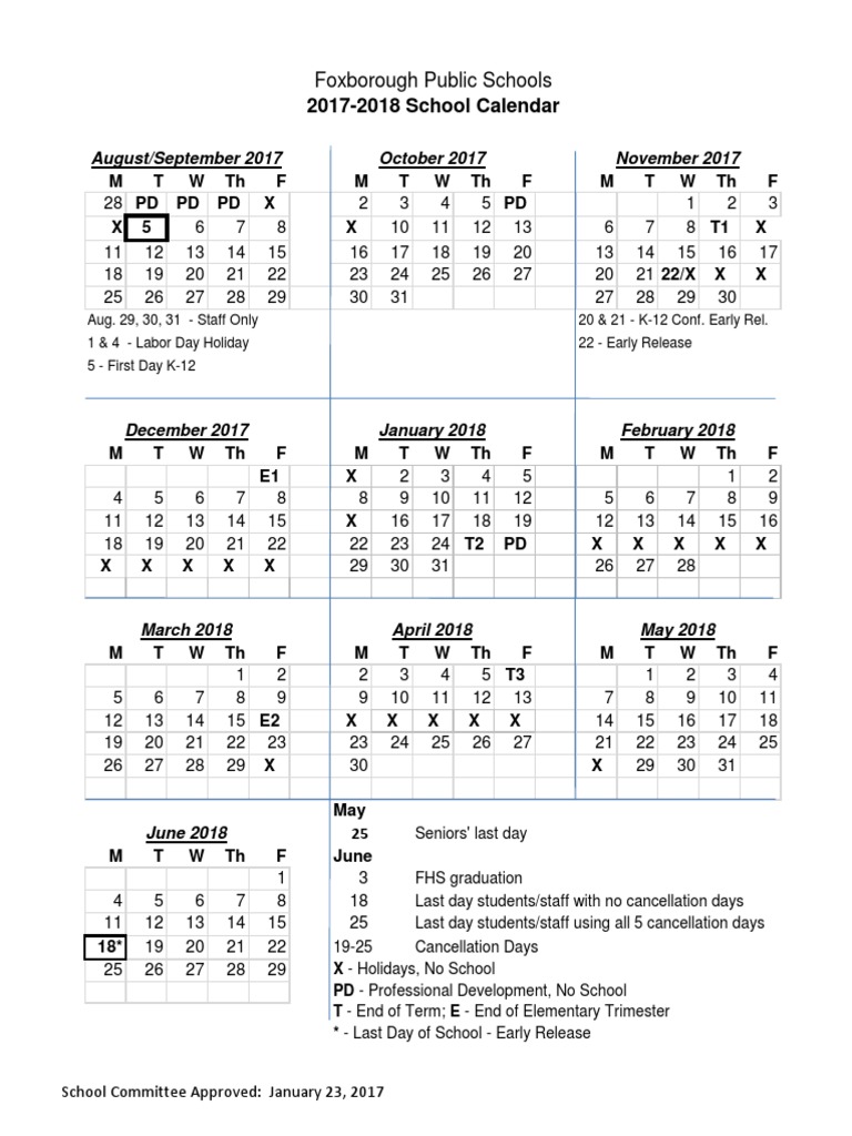 Foxborough School Calendar 2017-18 | PDF | Schools