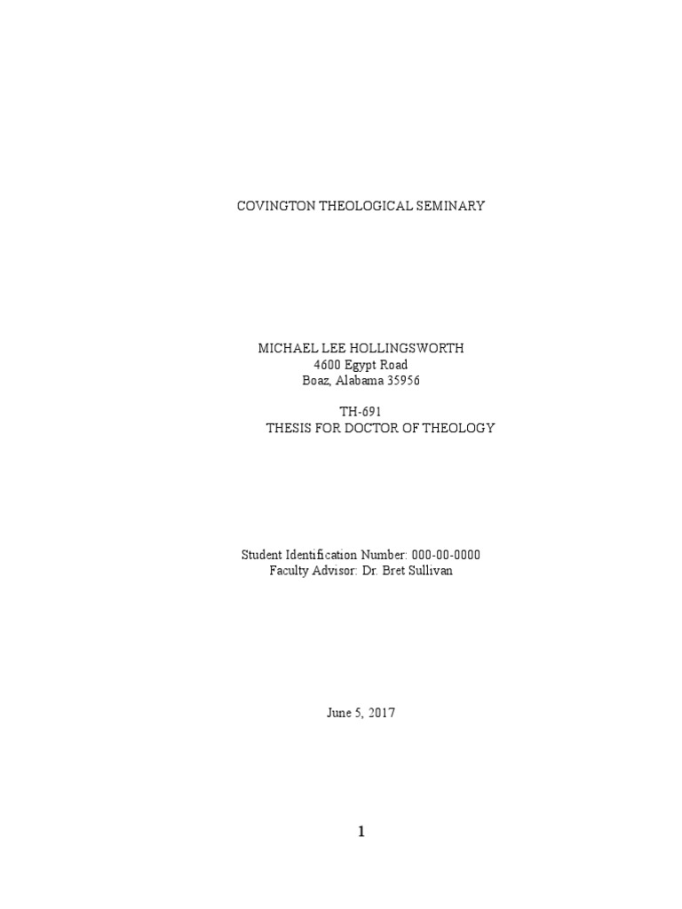 TH 691 Thesis Hollingsworth 2017 Church Sample | PDF | Justification ...
