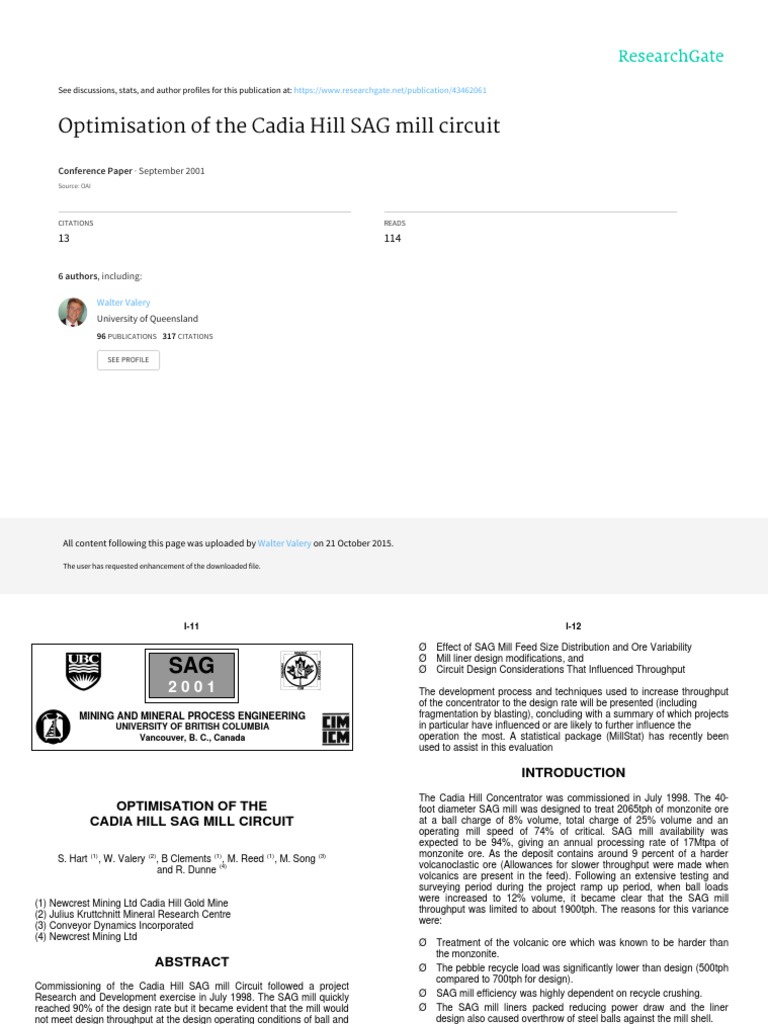 Optimisation of The Cadia Hill SAG Mill Circuit | PDF | Mill (Grinding ...