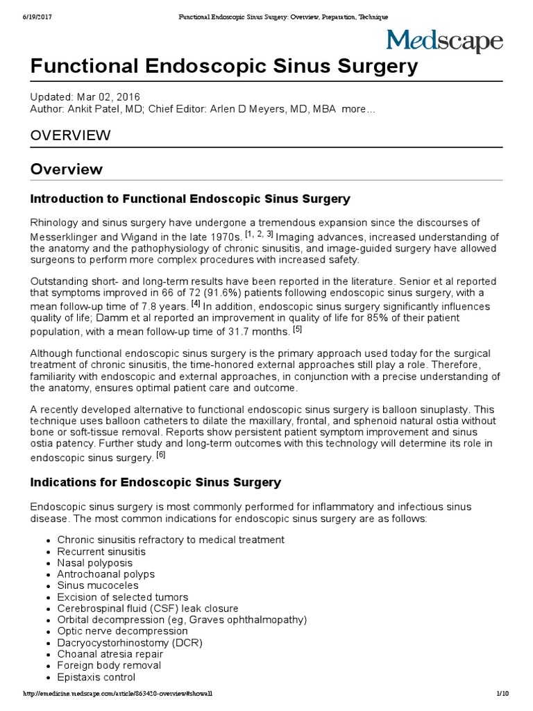 Functional Endoscopic Sinus Surgery - Overview, Preparation, Technique ...