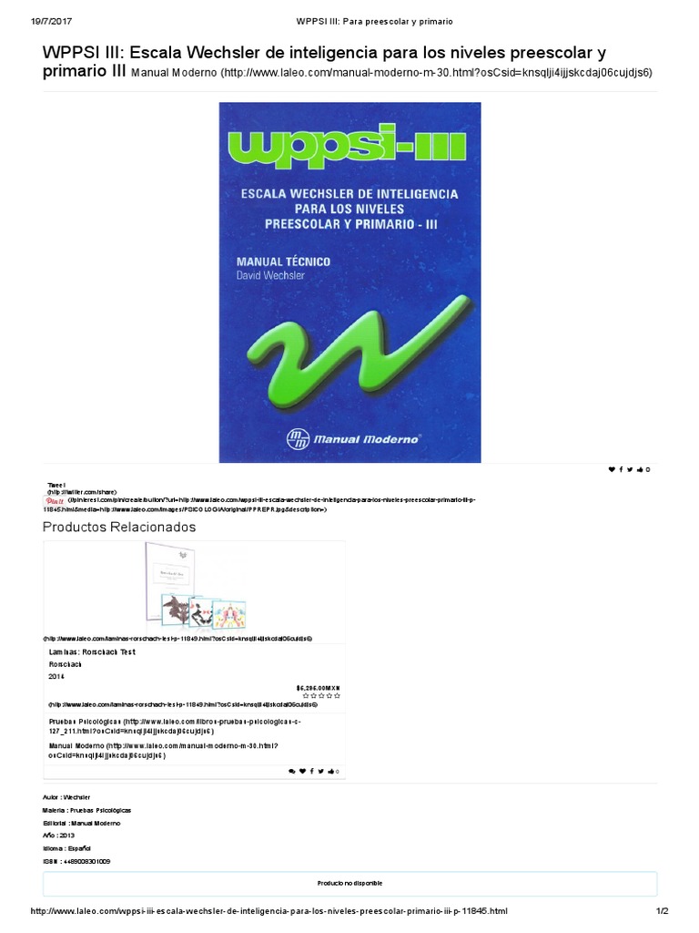 WPPSI III - para Preescolar y Primario | PDF | Escala de inteligencia ...