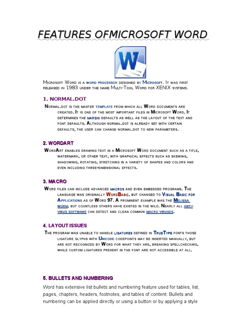 Features of Microsoft Word | PDF | Microsoft Word | Software