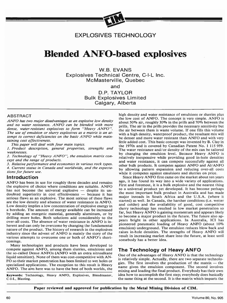 Blended ANFO-based Explosives | PDF | Explosive Material | Emulsion