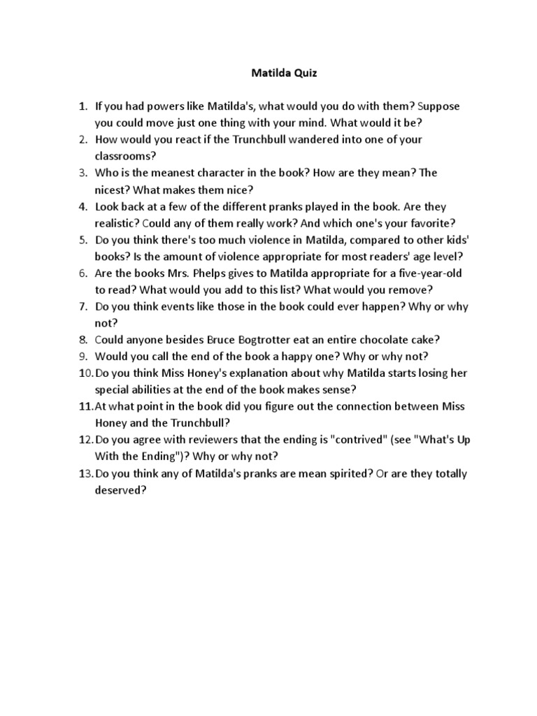 Matilda Quiz