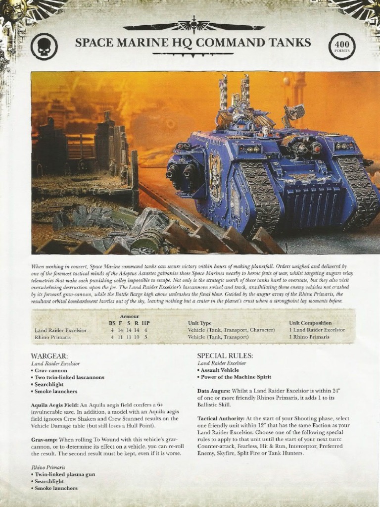Datasheet Space Marine HQ Command Tanks | Download Free PDF | Military ...
