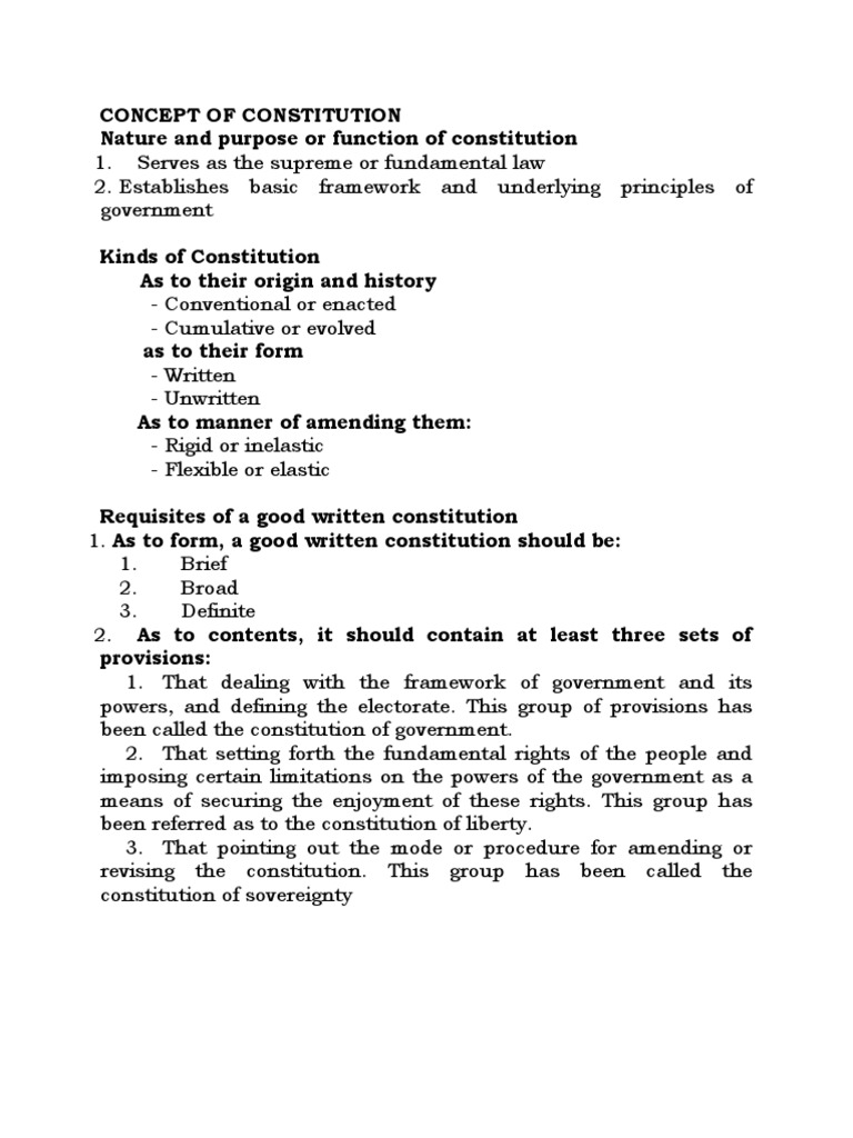 Concept of Constitution Nature and Purpose or Function of Constitution ...
