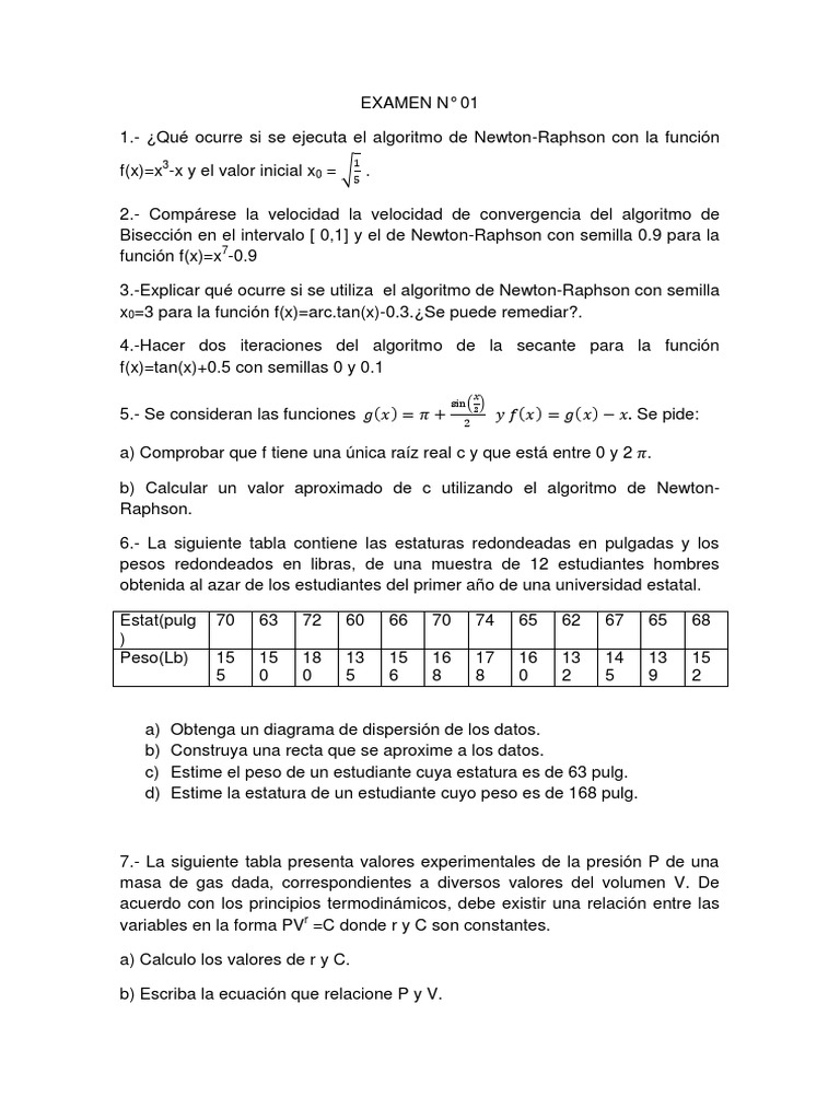 Ejercicios para Examen de Metodos Numericos | PDF | Matemática Elemental | Conceptos matemáticos