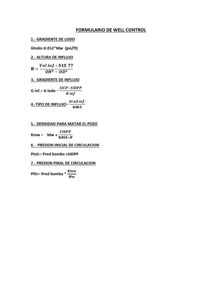 Formulario de Well Control | PDF