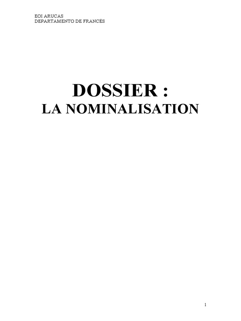 Dossier La Nominalisation PDF | PDF | Politiques (Général)