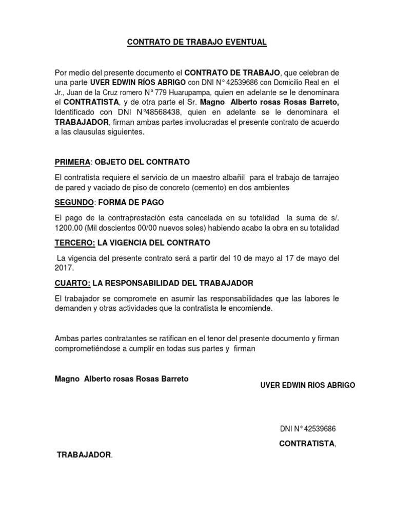 Contrato de Trabajo Eventual | PDF
