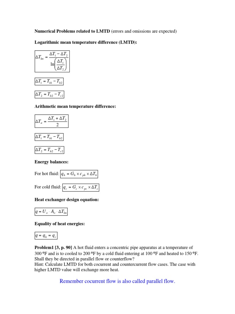 Numerical Problems LMTD | PDF | Pipe (Fluid Conveyance) | Heat Exchanger