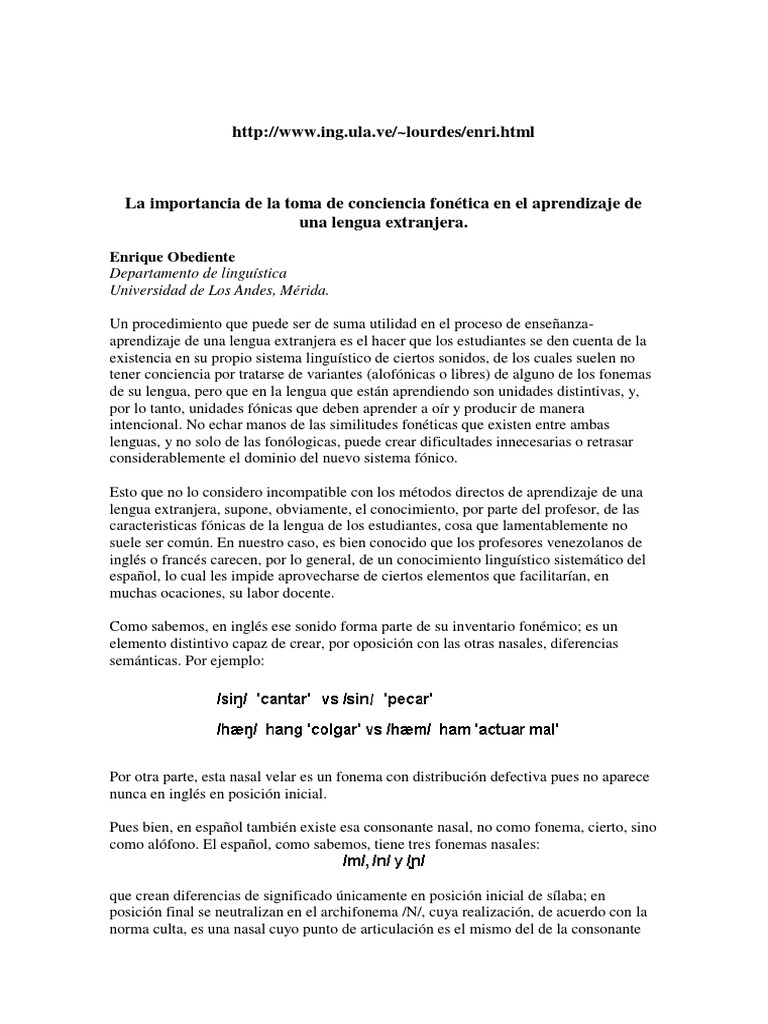 La Importancia de La Toma de Conciencia Fonética en El Aprendizaje de ...