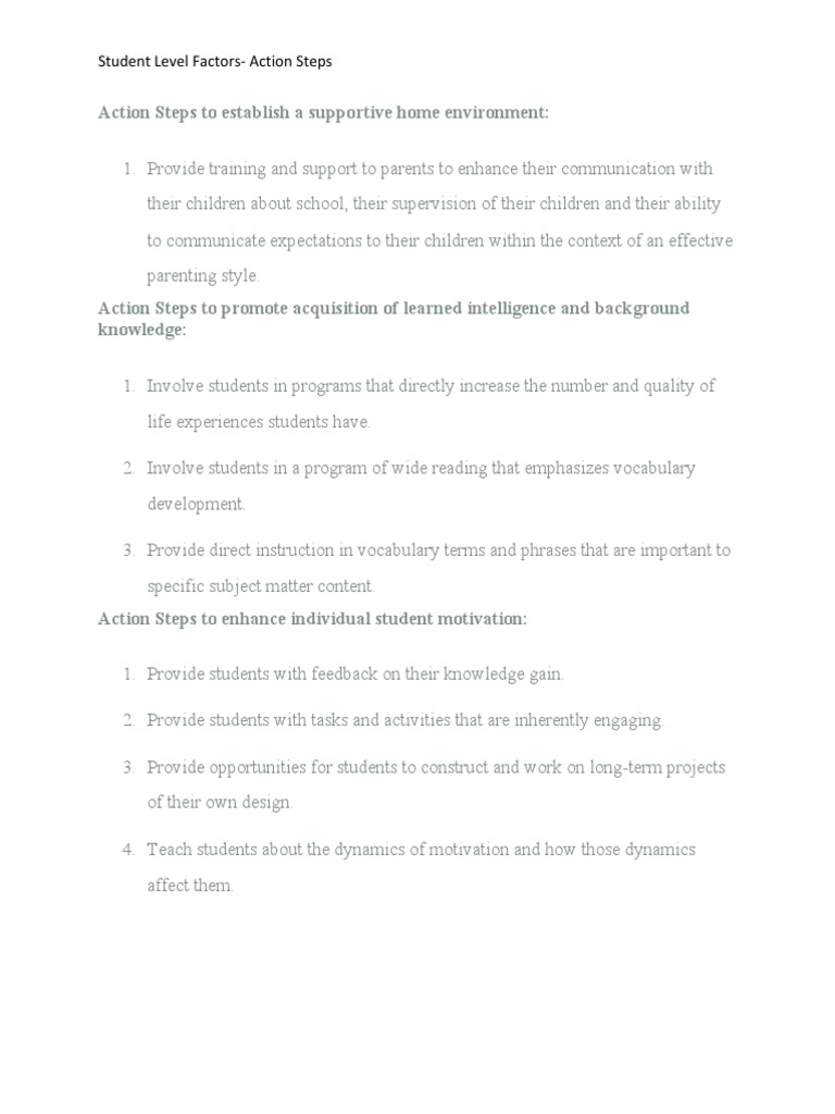 Student Level Factors - Action Steps | PDF | Career & Growth