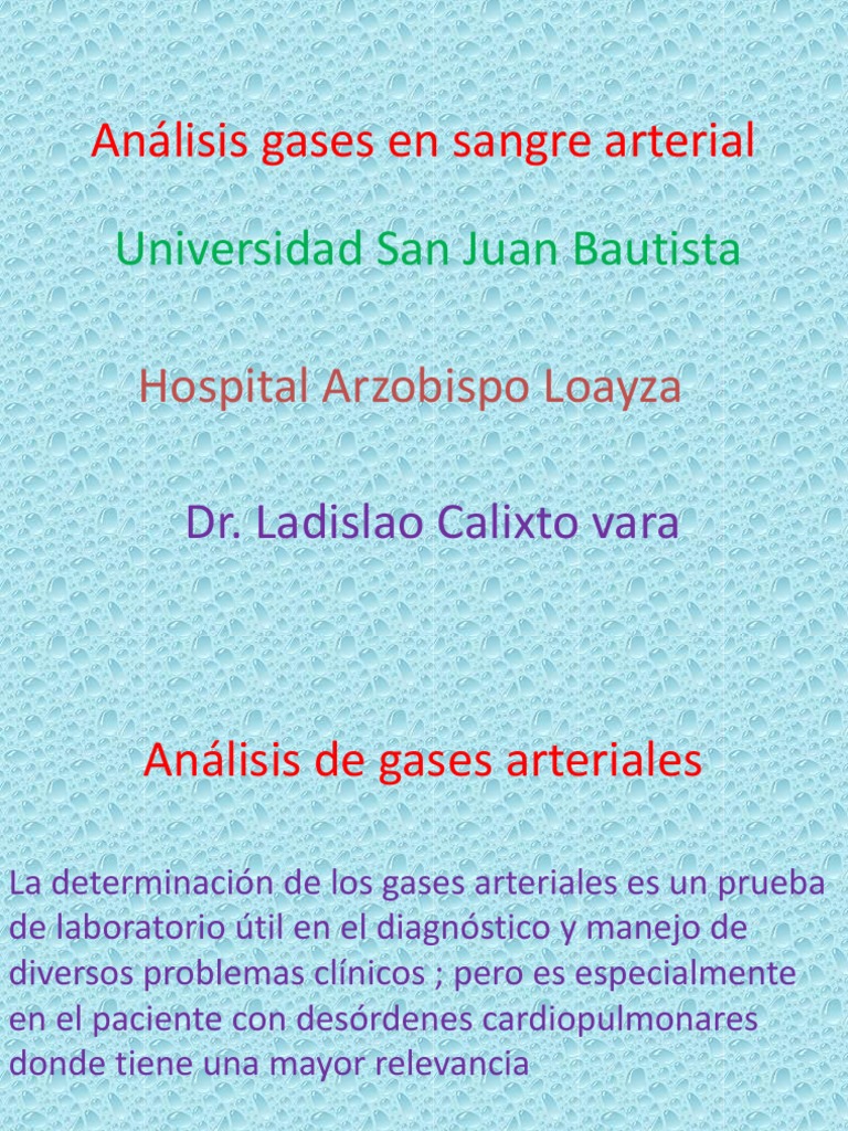 Análisis de gases arteriales: objetivos, obtención de muestra ...