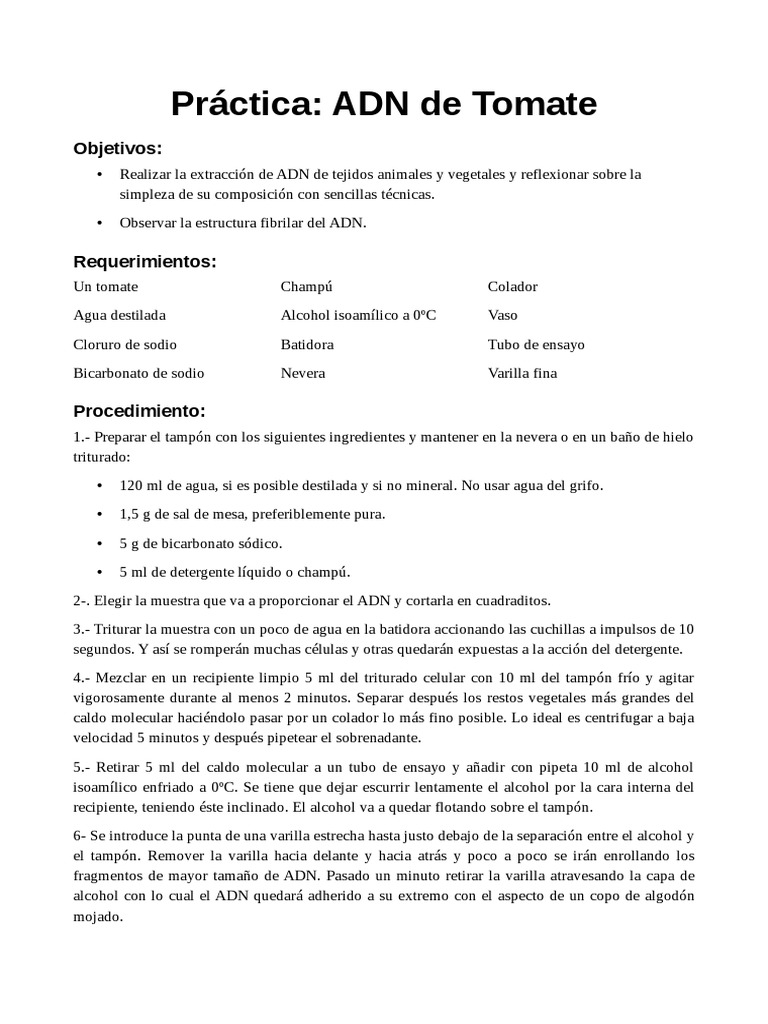 Practica ADN de Tomate | PDF | Membrana celular | Adn