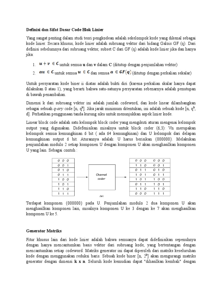 Definisi Dan Sifat Dasar Code Blok Linier | PDF