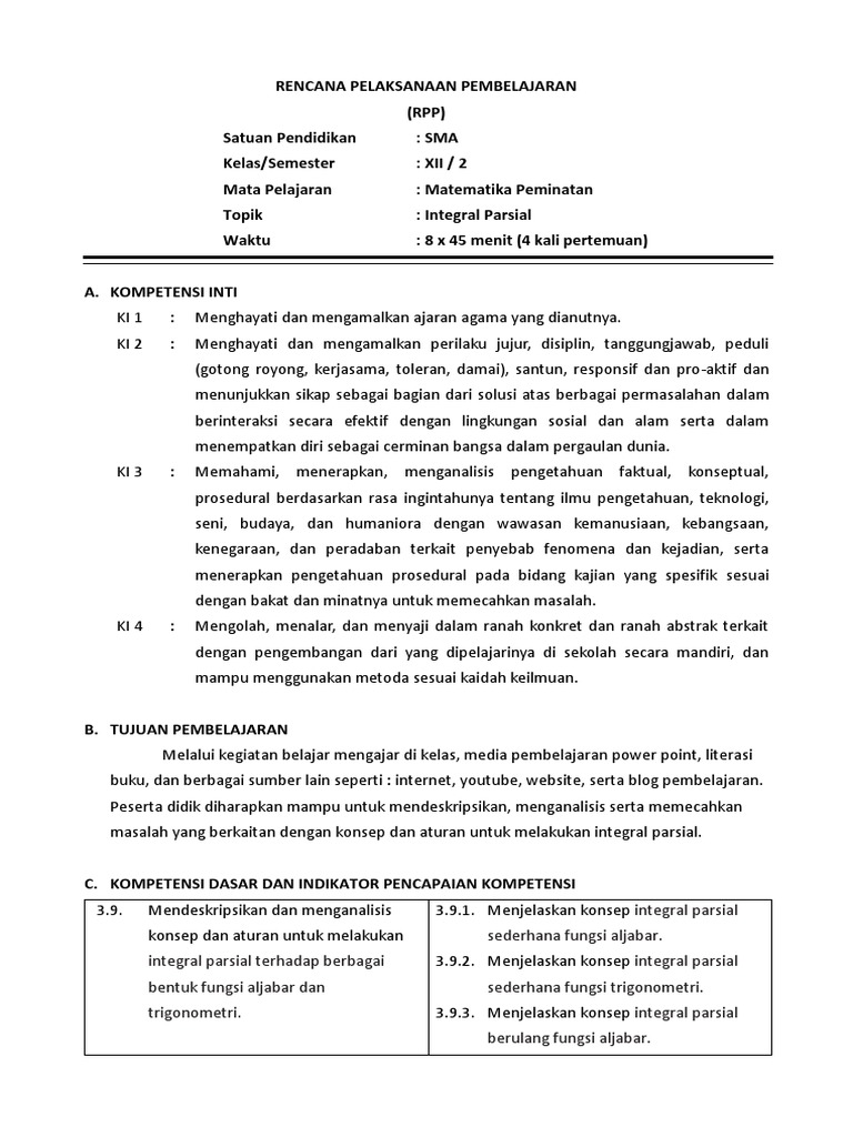 RPP 8 Integral Parsial 8jp | PDF