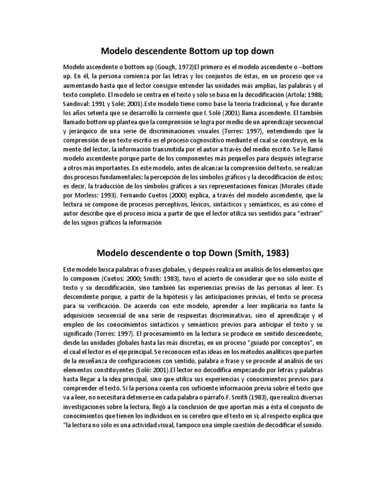 Modelo Descendente Bottom Up Top Down | PDF | Lectura (proceso ...
