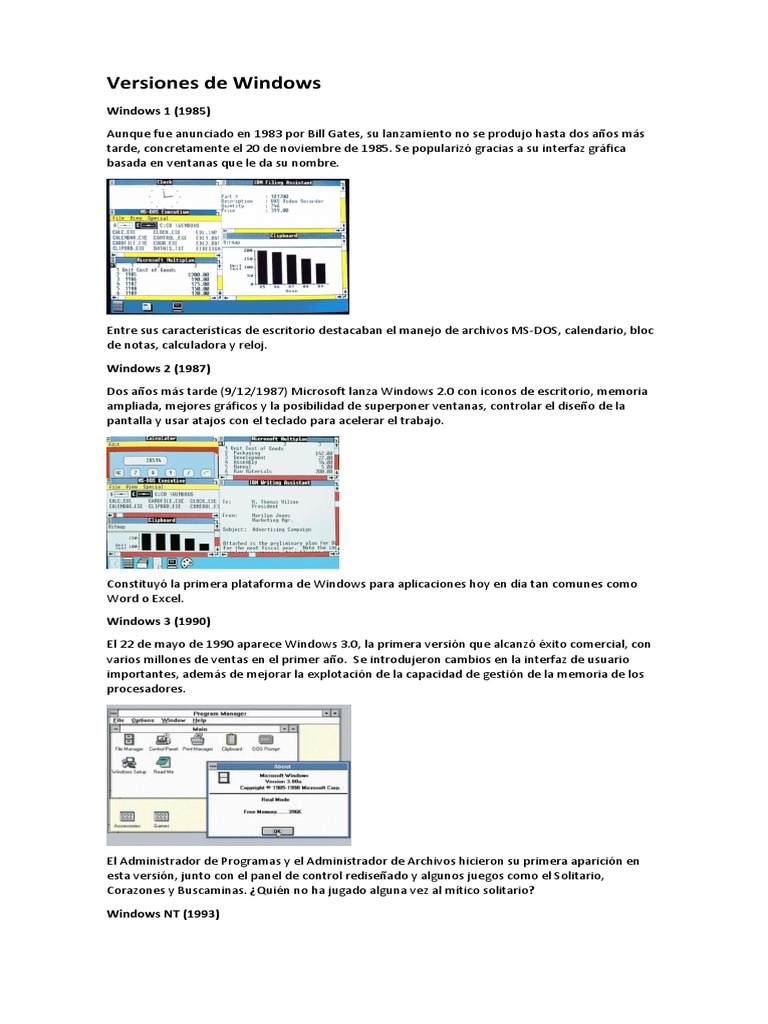 Evolución de las versiones de Windows | PDF | Microsoft Windows | Microsoft