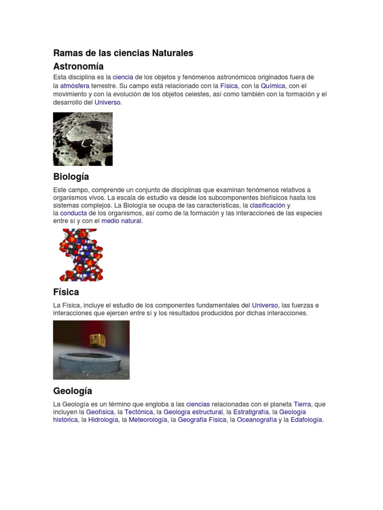 Ramas de Las Ciencias Naturales | PDF | Ciencias Naturales | Naturaleza