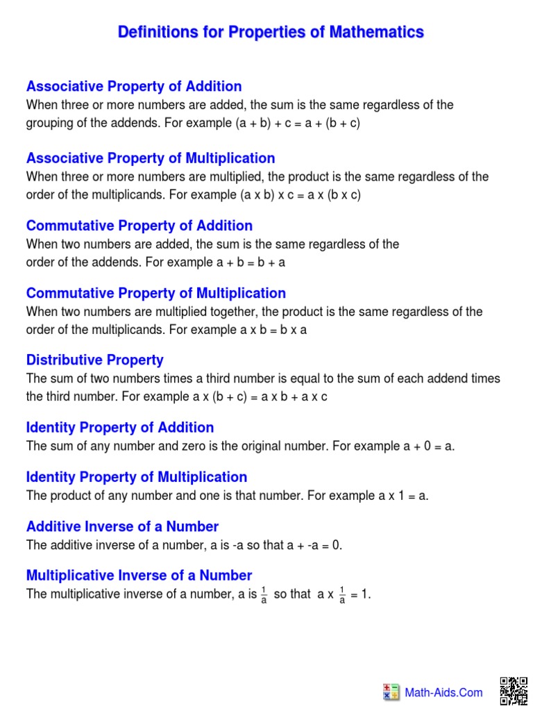 property definition | Multiplication | Summation