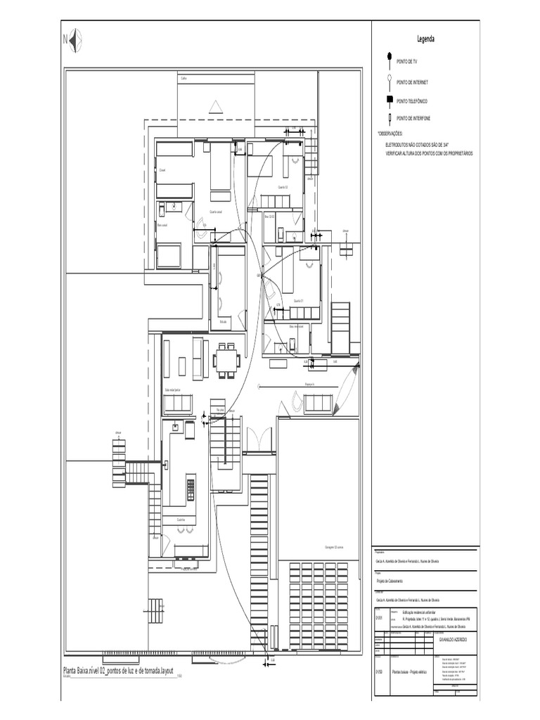 Planta baixa de distribuição de pontos de rede em residência com ...