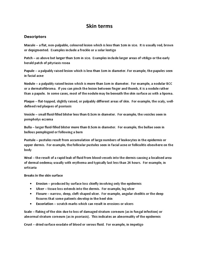 Skin Terms: Descriptors | PDF | Cutaneous Conditions | Herpes Simplex