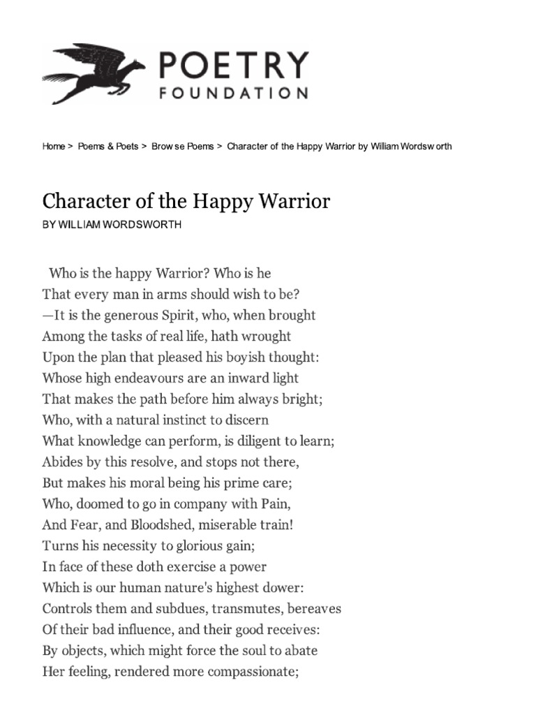 Character of The Happy Warrior by William Wordsworth - Poetry ...