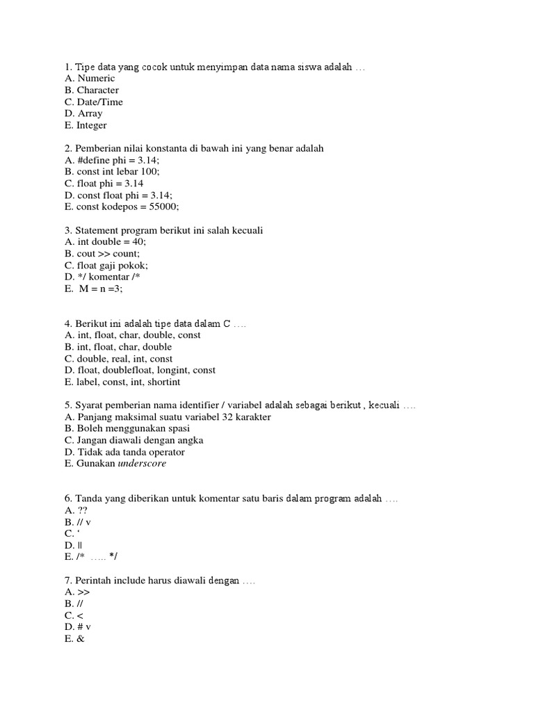 Pemrograman Dasar Latihan Soal | PDF